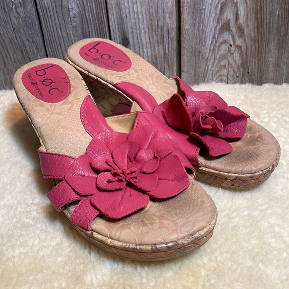 Born | Shoes | Boc Born Concept Pink Cork Wedge Sandals Slides Leather ...